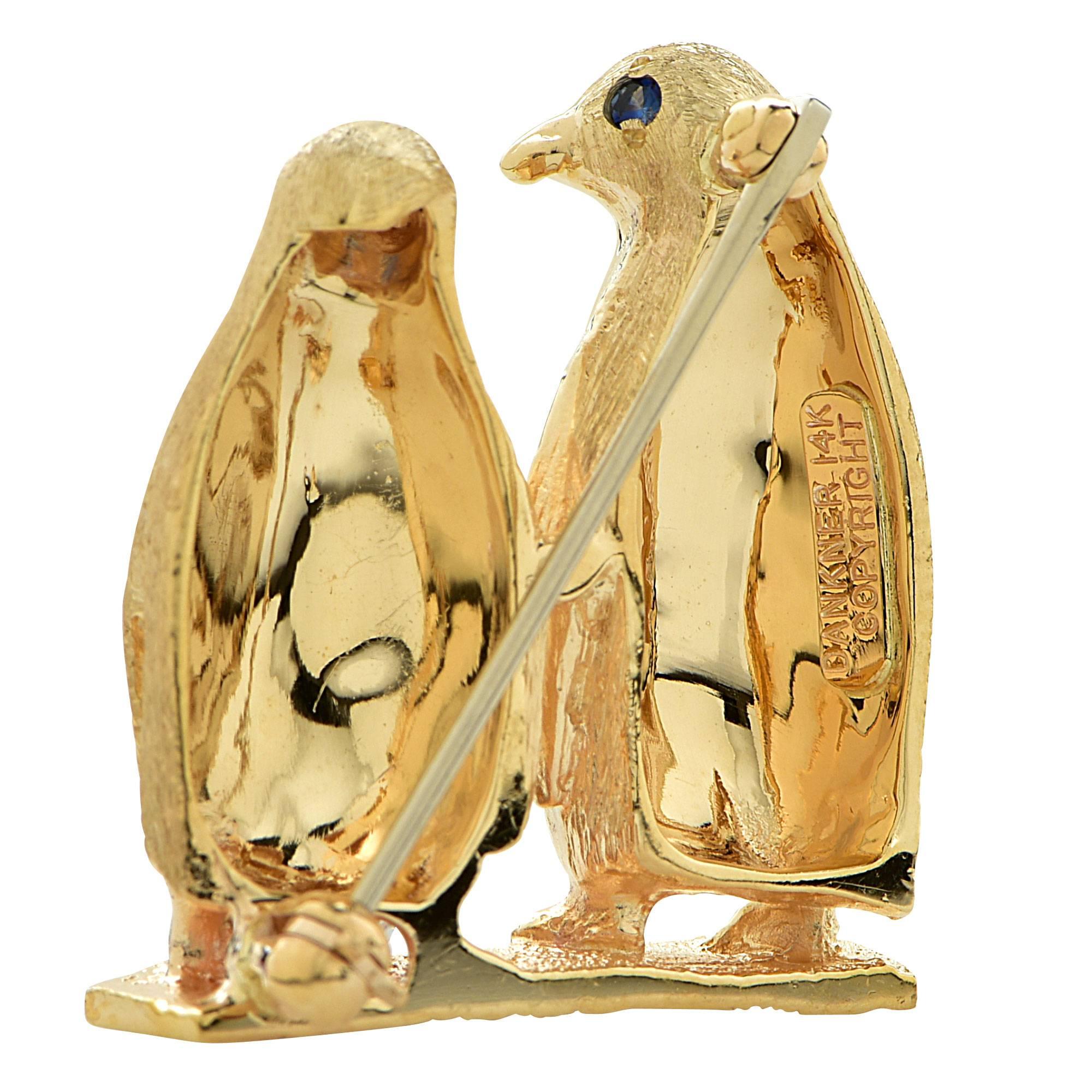 Sapphire Gold Penguin Brooch at 1stDibs | gold penguins, penguin gold ...