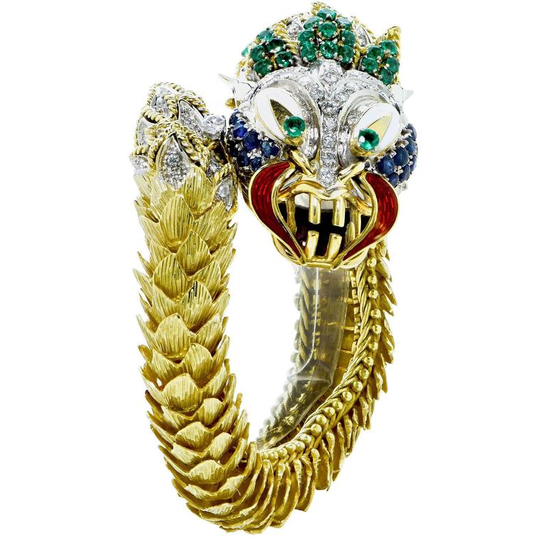 Stunning Yellow Gold Dragon Bangle at 1stDibs