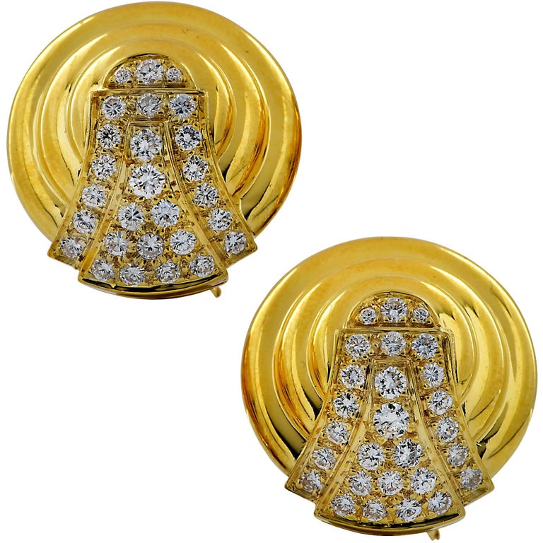 2 Carat Diamonds Yellow Gold Disc Earrings at 1stDibs