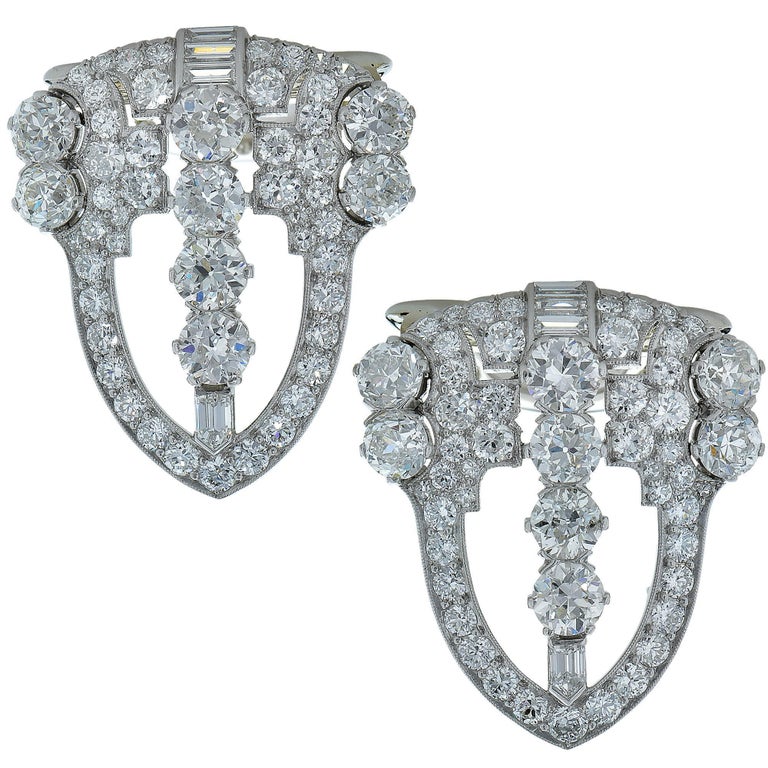 Raymond Yard Art Deco Diamond platinum Dress Clips For Sale at 1stDibs ...