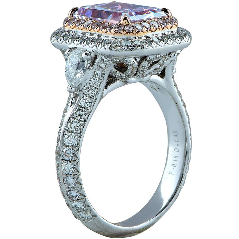GIA Certified 3.34 Carat Fancy Pinkish Purple Diamond Engagement Ring ...