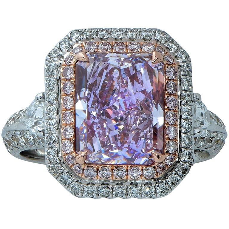 GIA Certified 3.34 Carat Fancy Pinkish Purple Diamond Engagement Ring ...