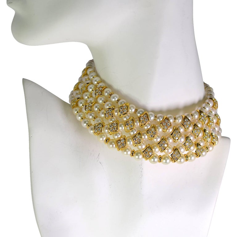 Giovane Pearl And Diamond Choker Necklace At 1stdibs Giovane Jewelry