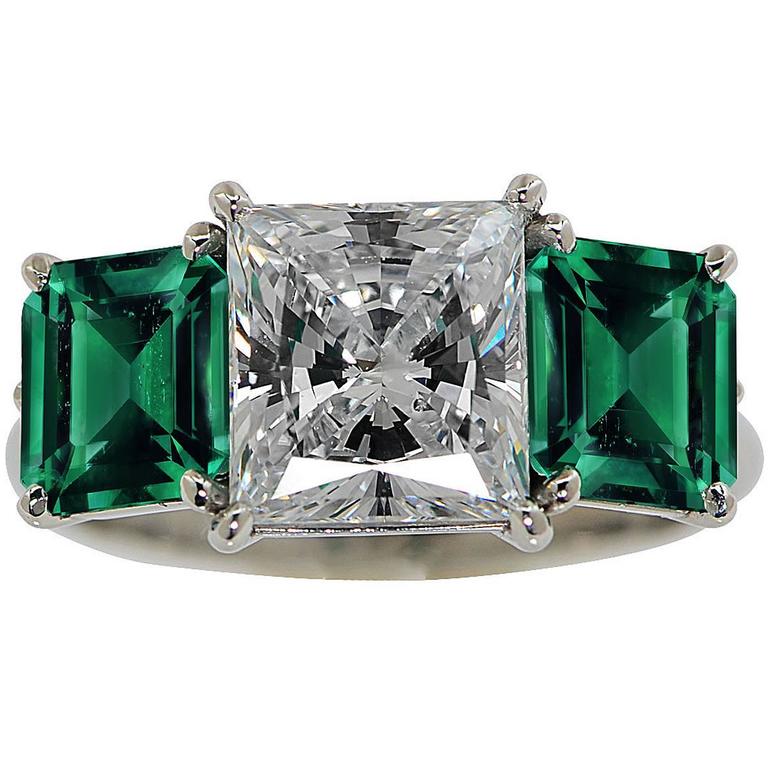 Stunning 2.32 Carat GIA Princess Cut Emerald Diamond Platinum Ring at ...