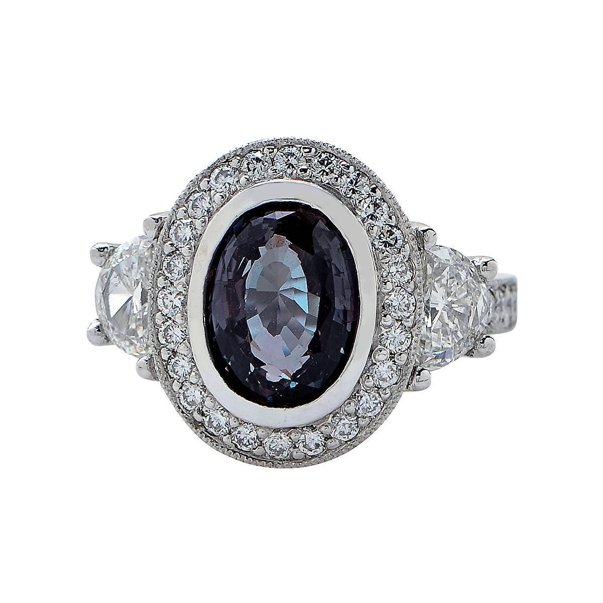 2.88 Carat Alexandrite Diamond platinum Ring For Sale at 1stdibs