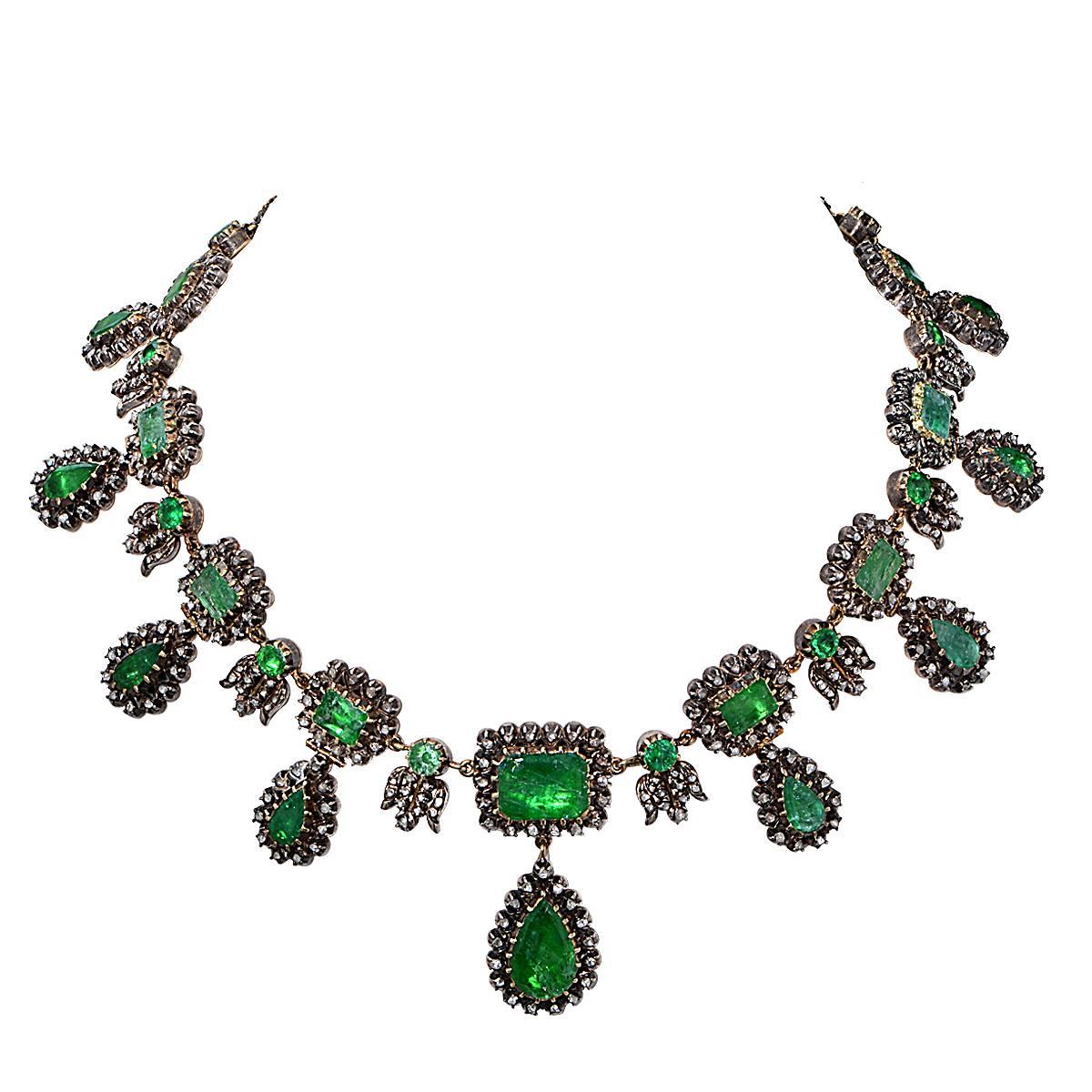 Victorian Emerald diamond gold Necklace at 1stDibs