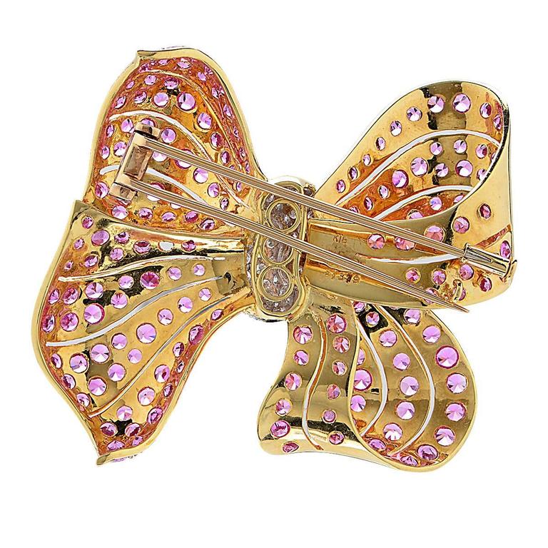 Diamond and Sapphire Bow Pin at 1stDibs