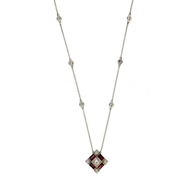 Baguette Ruby Princess Cut Diamond Gold Pendant Necklace at 1stDibs ...