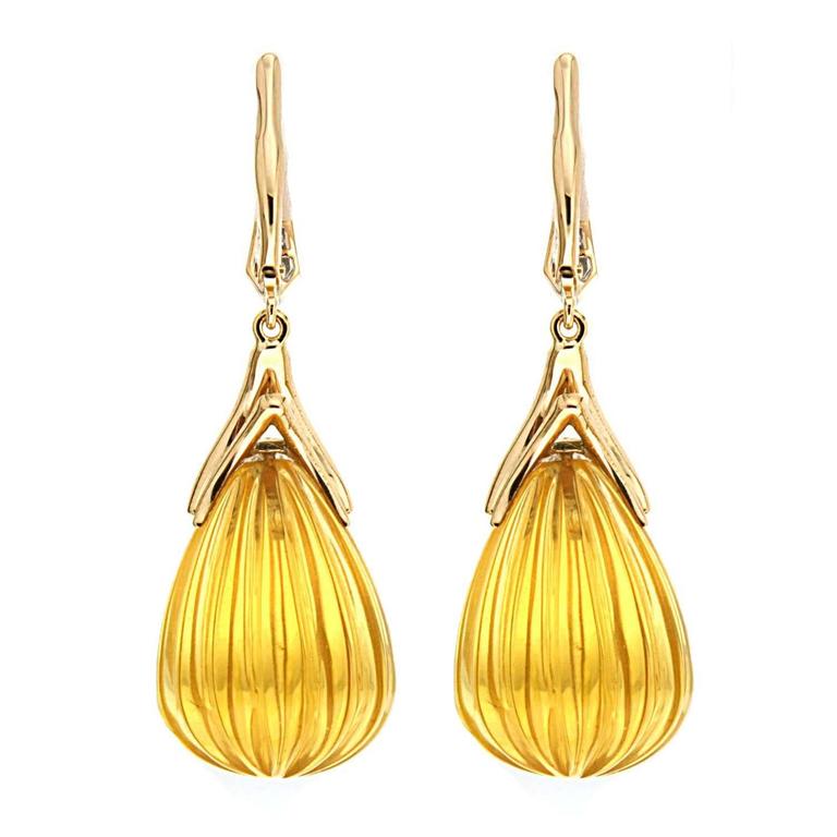 Carved Citrine Diamond Gold Drop Earrings For Sale at 1stdibs Carved Citrine Diamond Gold Drop Earrings For Sale at 1stdibs
