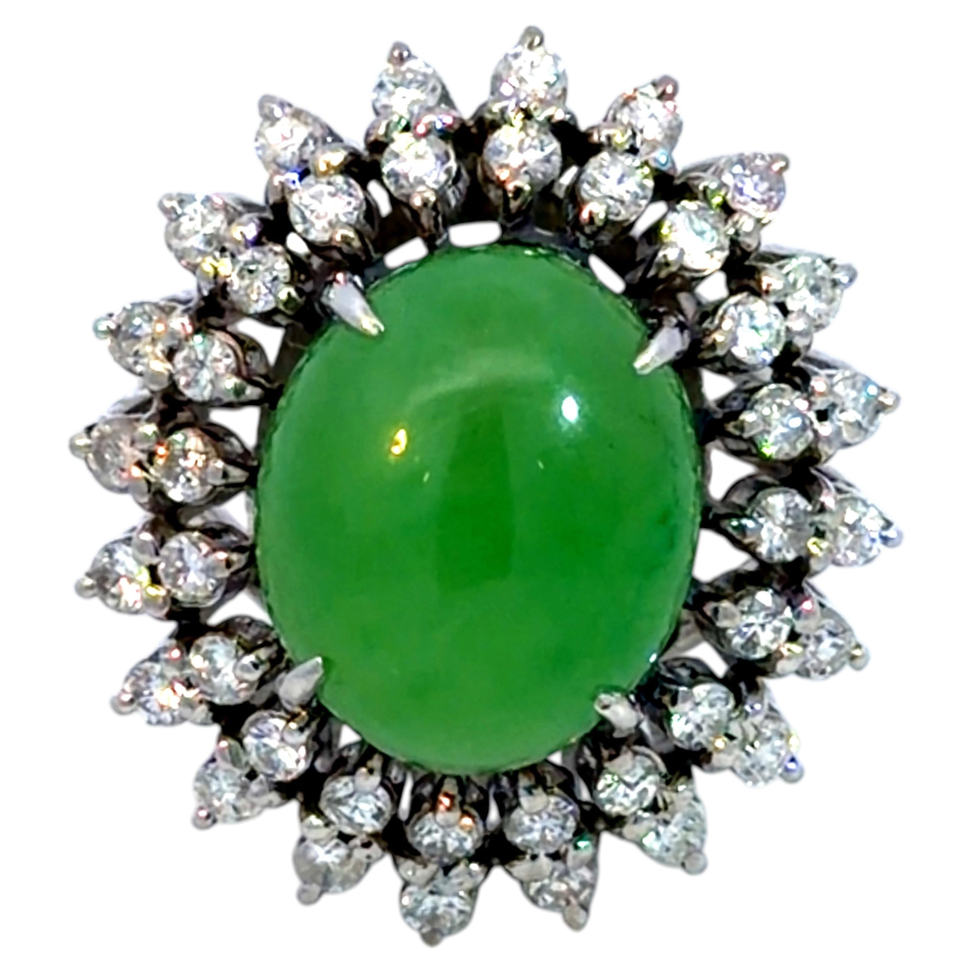 11 Carat Jade and Double Diamond Halo Ring 14K White Gold For Sale at ...