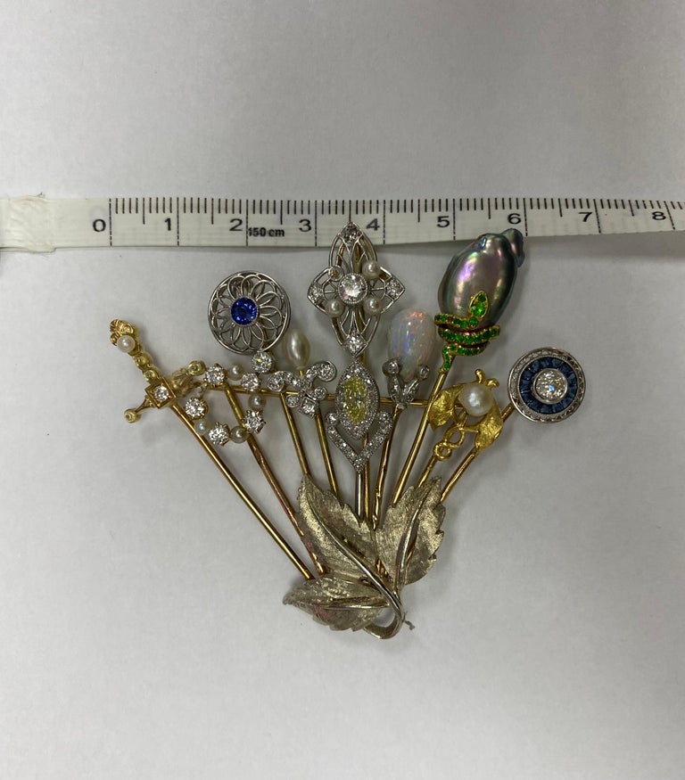 Gold, Platinum, Colored Diamond and Gem-Set Stick-Pin Brooch at 1stDibs ...