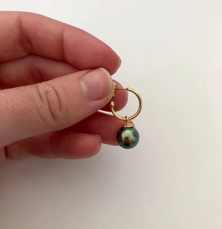 18 Karat Gold Tahitian Pearl Drop Hoop Earrings at 1stDibs
