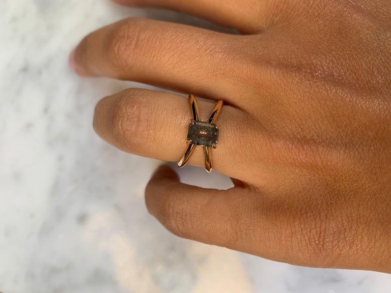 Rachel Boston 18ct Yellow Gold and Emerald Cut Imperfect Diamond Ring ...