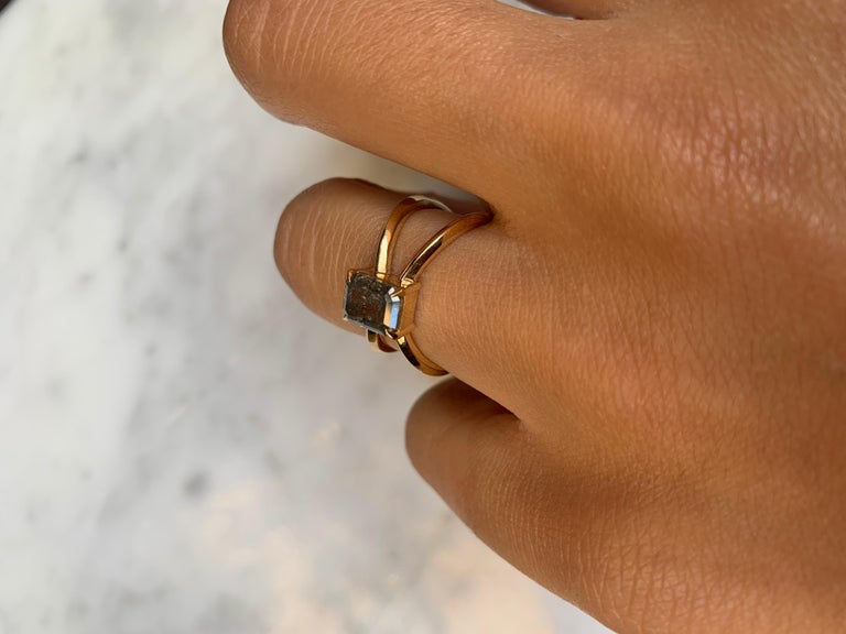 Rachel Boston 18ct Yellow Gold and Emerald Cut Imperfect Diamond Ring ...