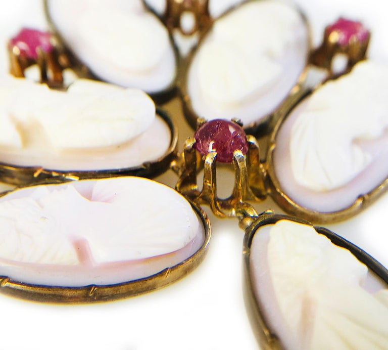 Victorian 14 Karat Gold Cameo Ruby Pin at 1stDibs