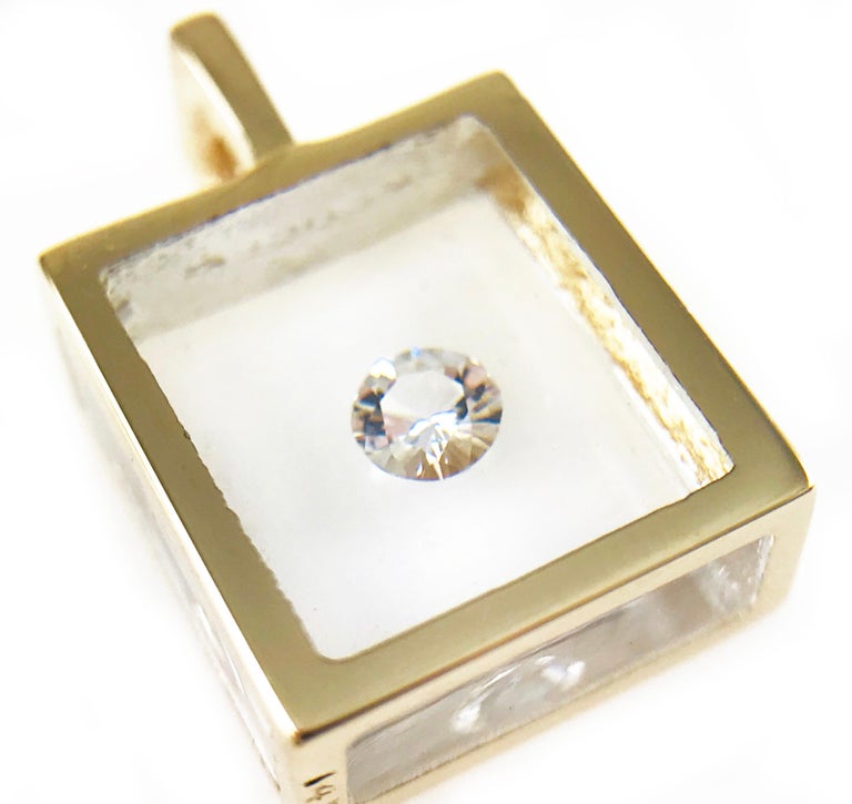 Incogem Floating Solitaire Diamond Pendant 14k Yellow Gold at 1stDibs ...