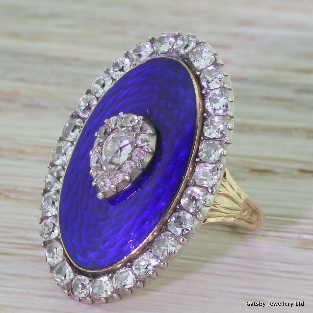 Georgian Blue Enamel Old Cut Diamond Silver Gold Mourning Ring at 1stDibs