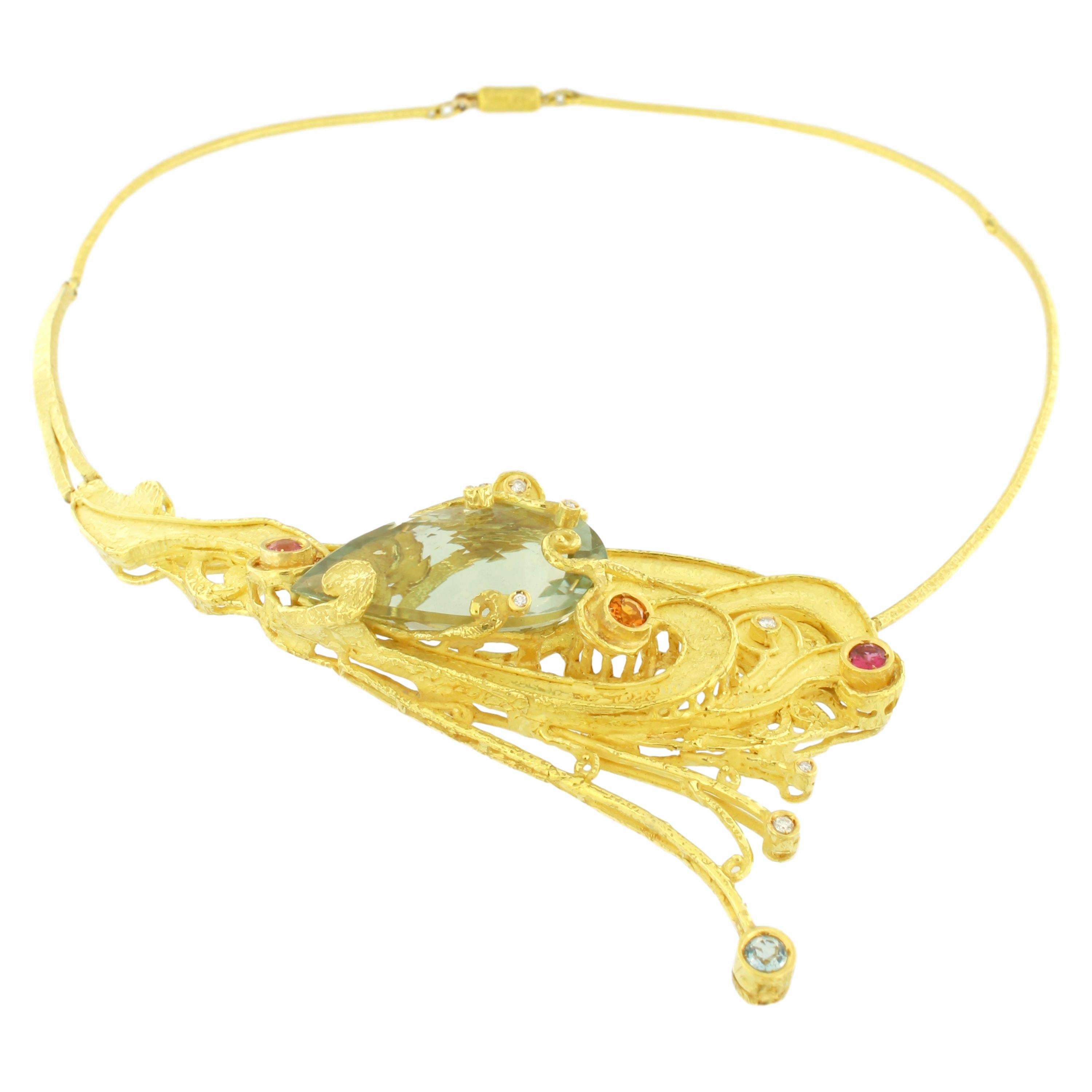 Sacchi One-of-a-Kind Multi-Color Precious Gemstones 18 Karat Gold ...