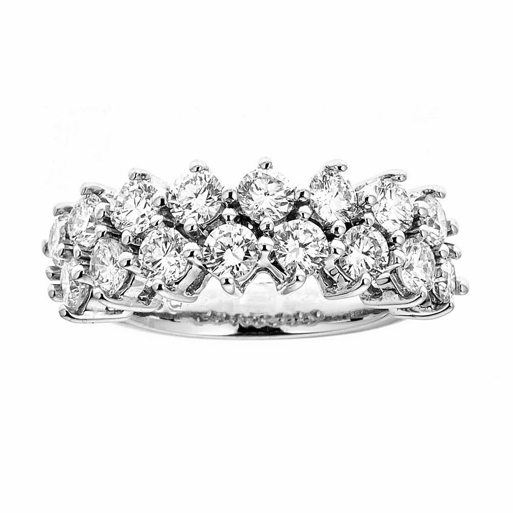 2.5 TCW Classic Cluster Double Row Diamond Band Ring in 14 karat White ...