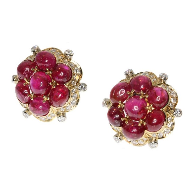 Estate Vintage Ruby and Diamond Earrings with over 14 Crt of Untreated ...