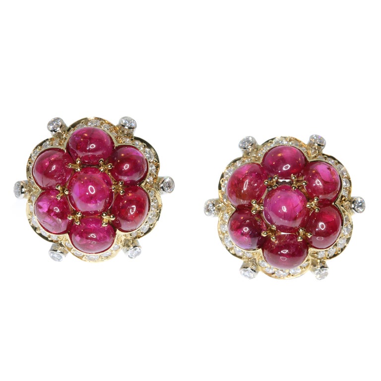 Estate Vintage Ruby and Diamond Earrings with over 14 Crt of Untreated ...