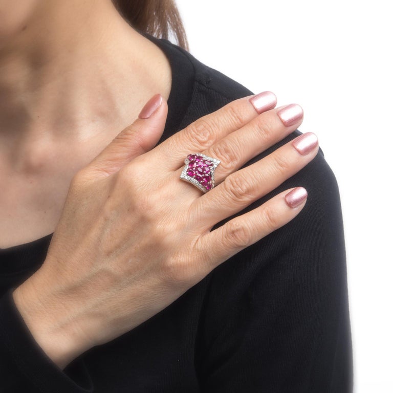 Vintage J Roca Ruby Diamond Wide Band Ring 18 Karat Gold Platinum ...