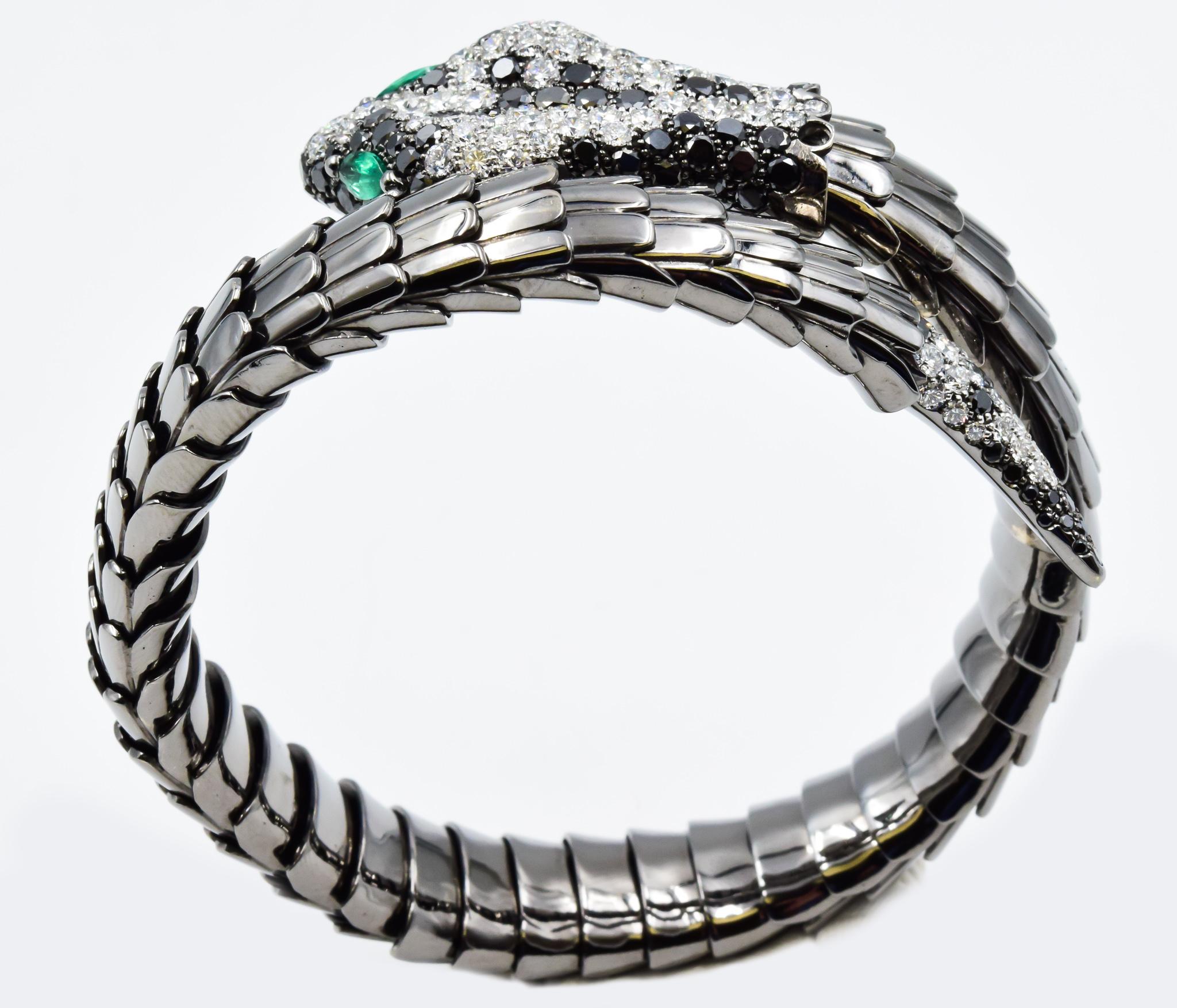 Crivelli Diamond and Emerald Snake Bracelet in 18 Karat White Gold ...
