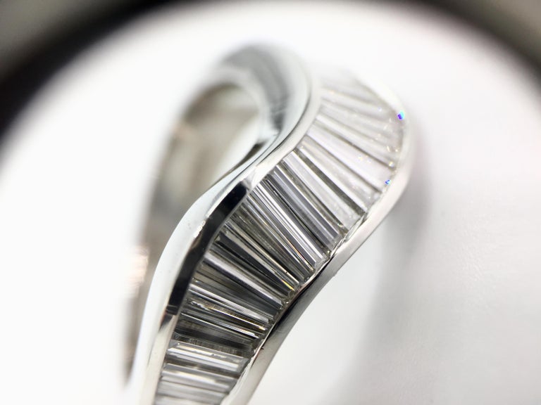 JB Star Platinum Baguette Diamond Wave Ring at 1stDibs