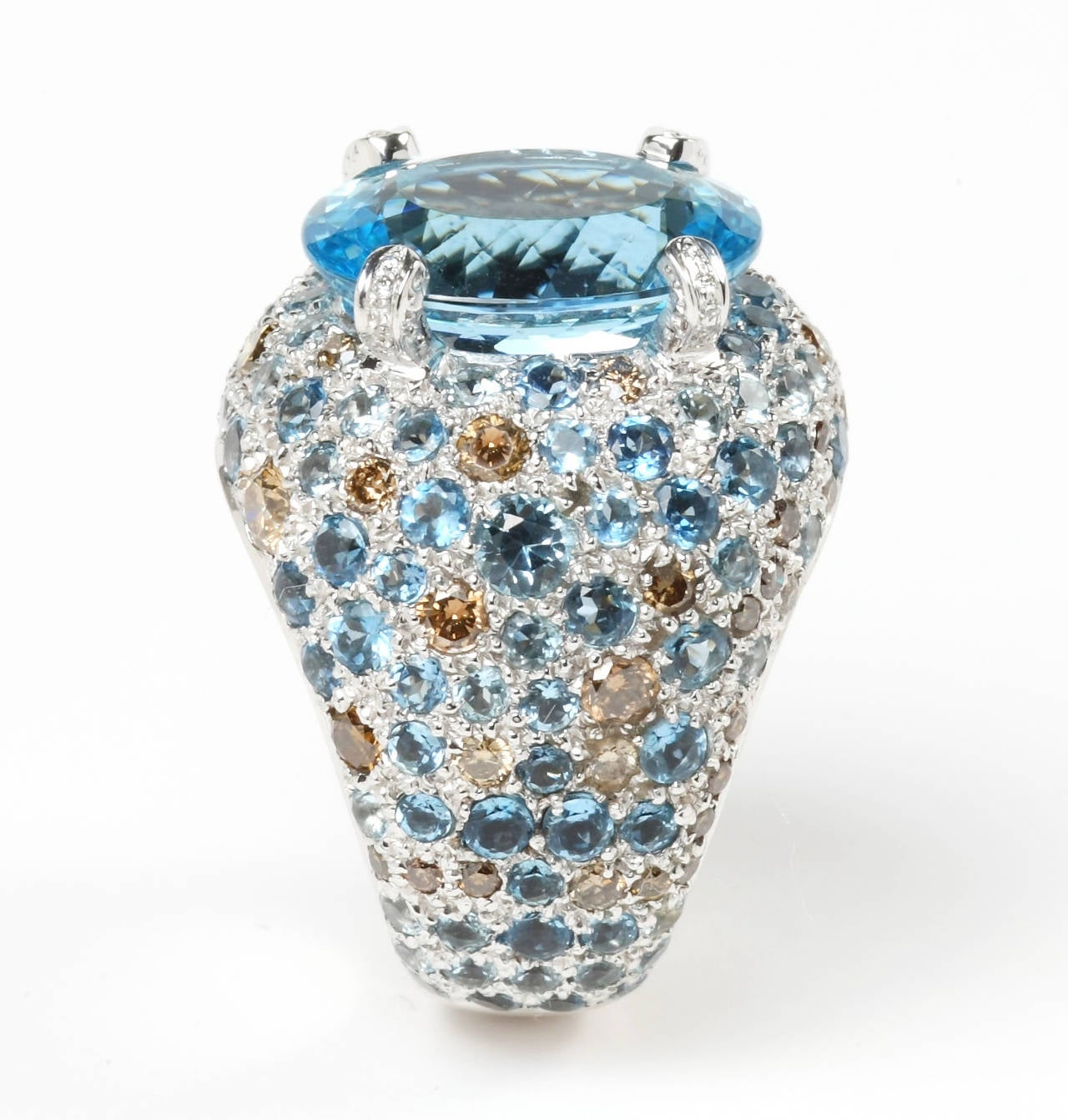 Santa Maria Oval Aquamarine and Brown Diamond Ring For Sale at 1stDibs