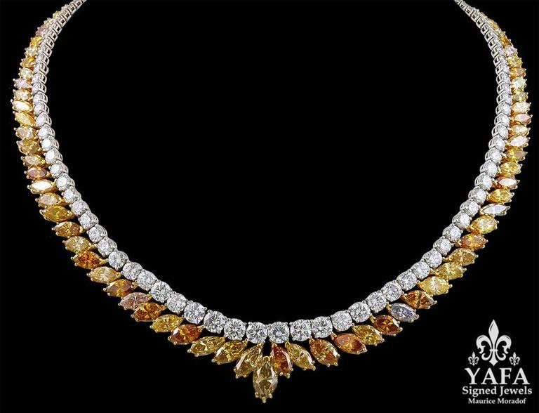 Fancy Colored Diamond Platinum Necklace For Sale at 1stDibs | colored ...