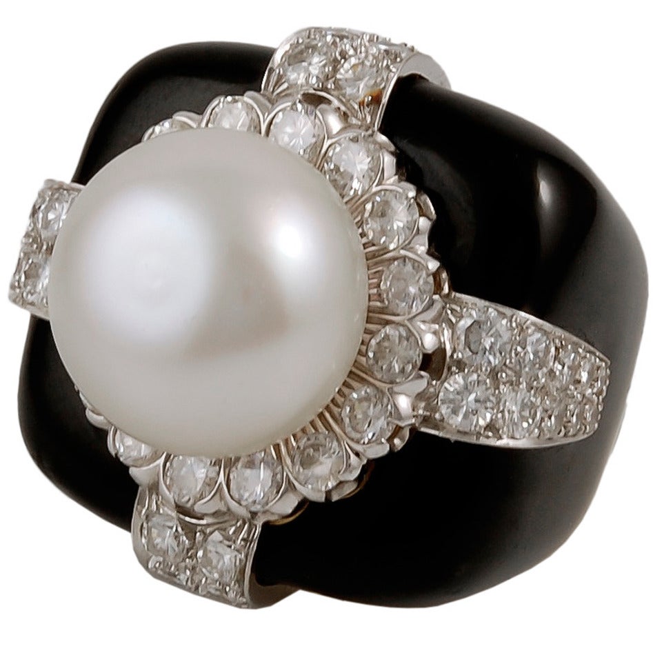 David Webb Pearl Diamond Ring For Sale at 1stDibs | vintage david webb ...