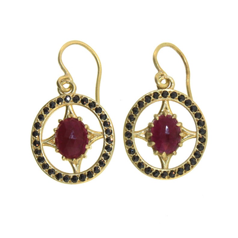 Ruby and Black Diamond Compass Earrings at 1stDibs