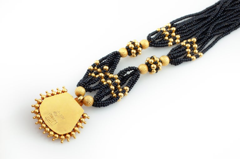 22 Karat KDM Yellow Gold Pendant with Gold and Black Bead Strands ...