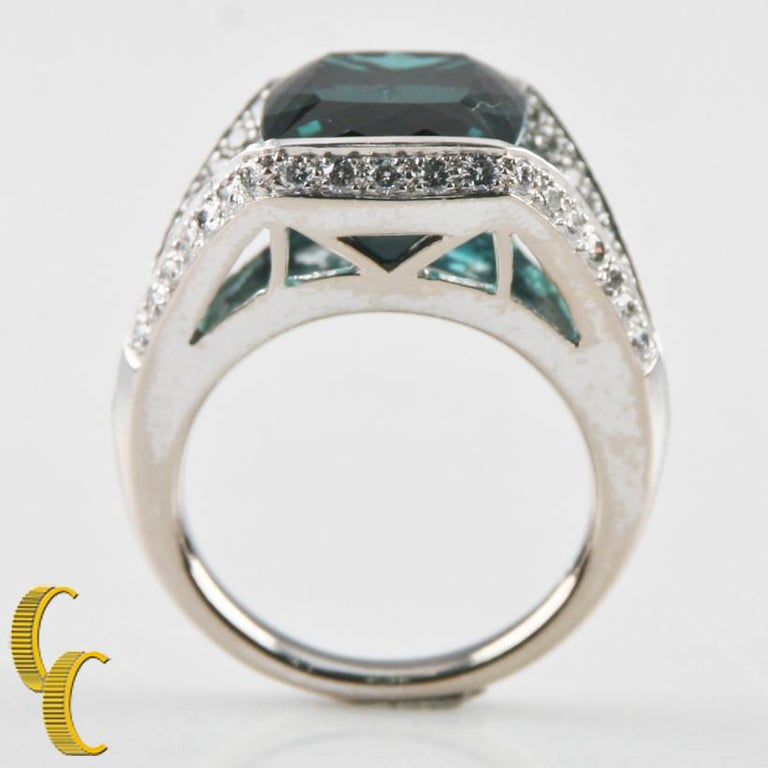9.00 Carat Indicolite Tourmaline and Diamond 18 Karat White Gold Ladies ...