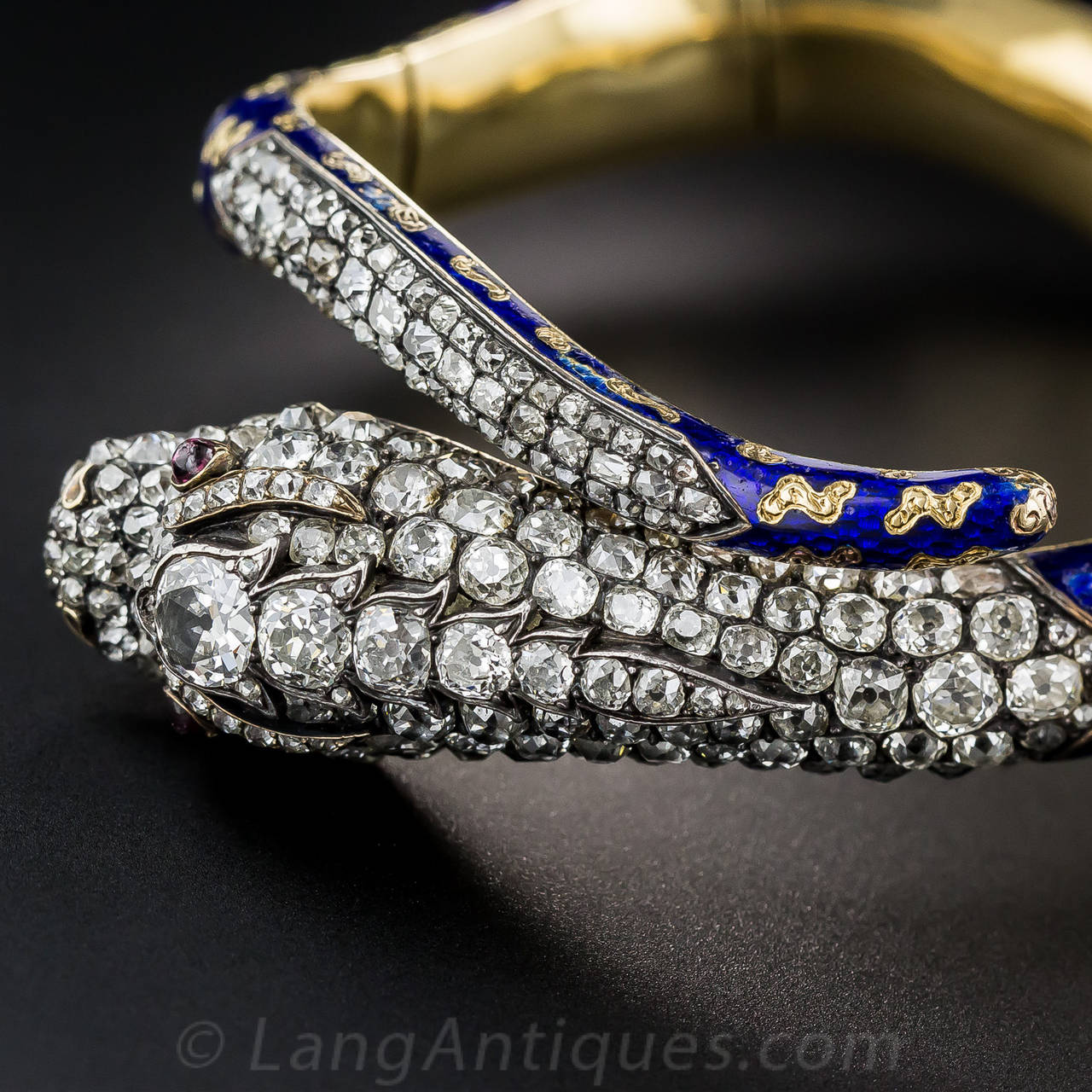 Victorian Enamel Diamond Gold Snake Bangle Bracelet at 1stDibs