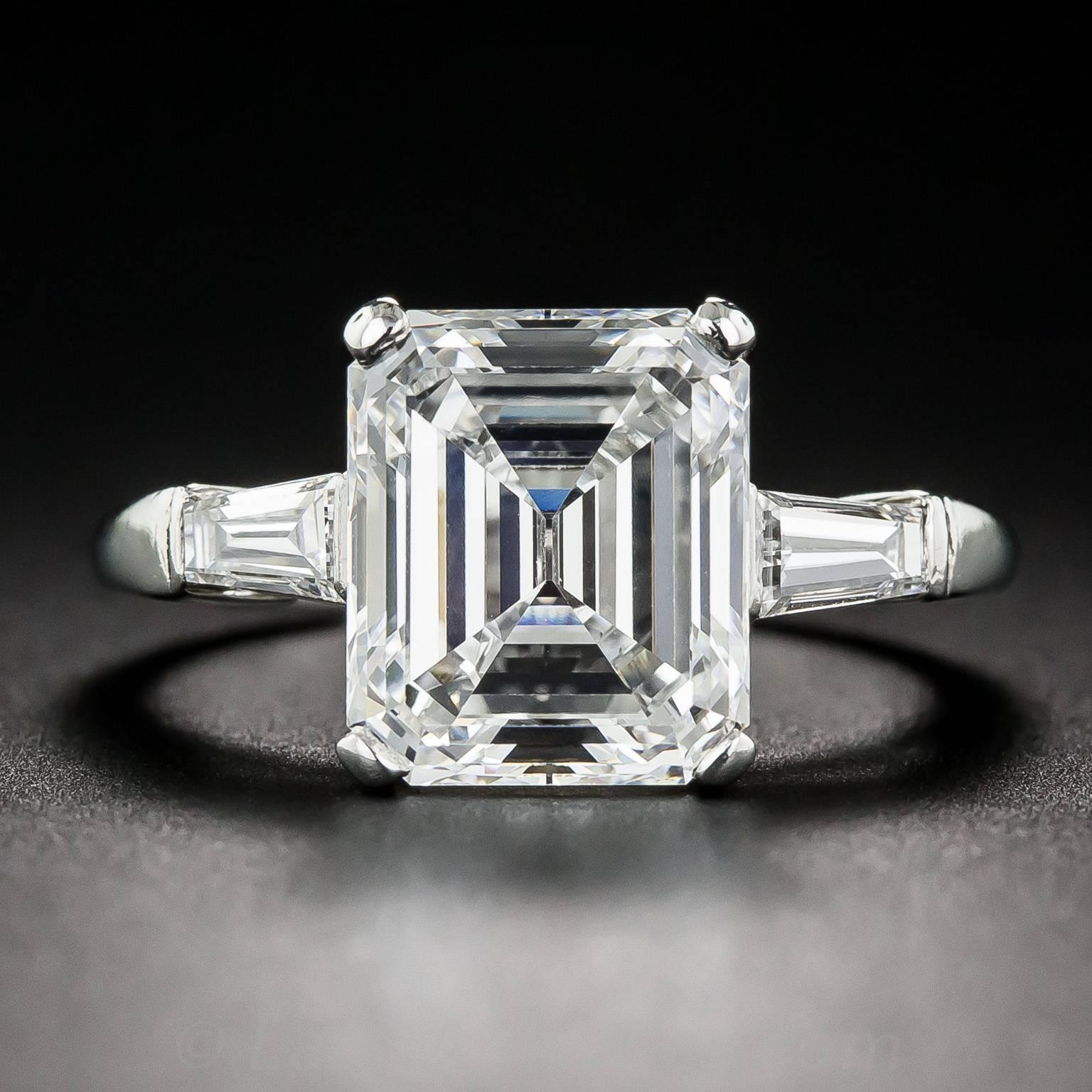 4.20 Carat GIA Cert Emerald-Cut Diamond Platinum Ring at 1stDibs