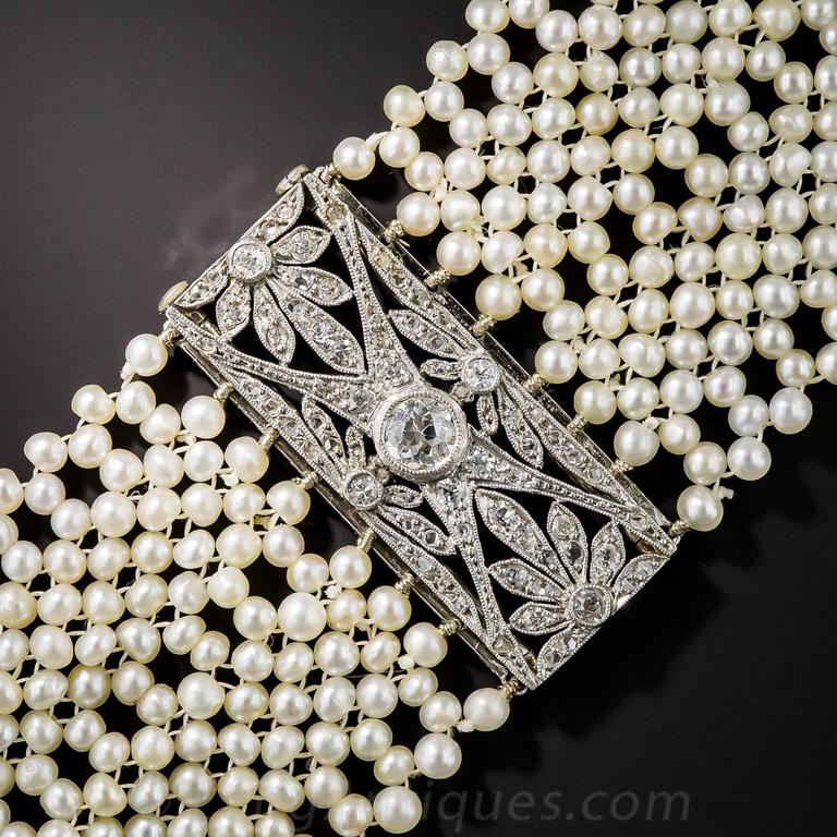 French Edwardian Diamond and Seed Pearl Choker For Sale at 1stDibs