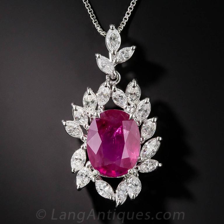 7.71 Carat Burma Ruby Platinum Diamond Pendant For Sale at 1stDibs