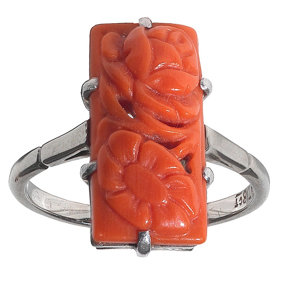 Coral Gold Flower Ring at 1stDibs
