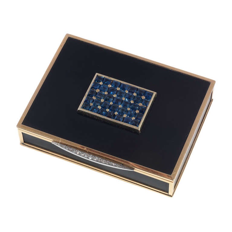 Van Cleef and Arpels Sapphire Diamond Gold Black Bakelite Box circa ...