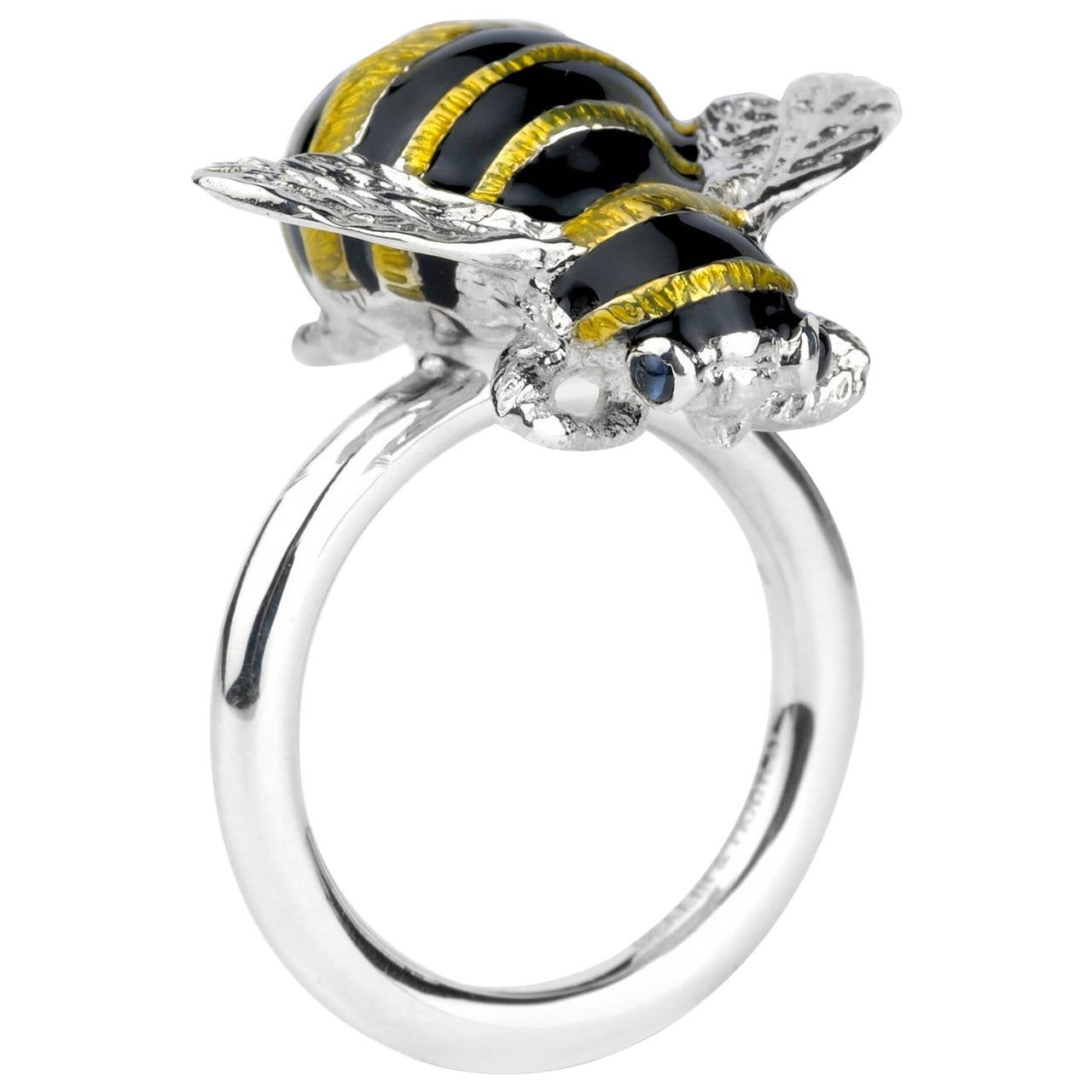 Deakin and Francis Enamel Silver Bumble Bee Ring at 1stDibs
