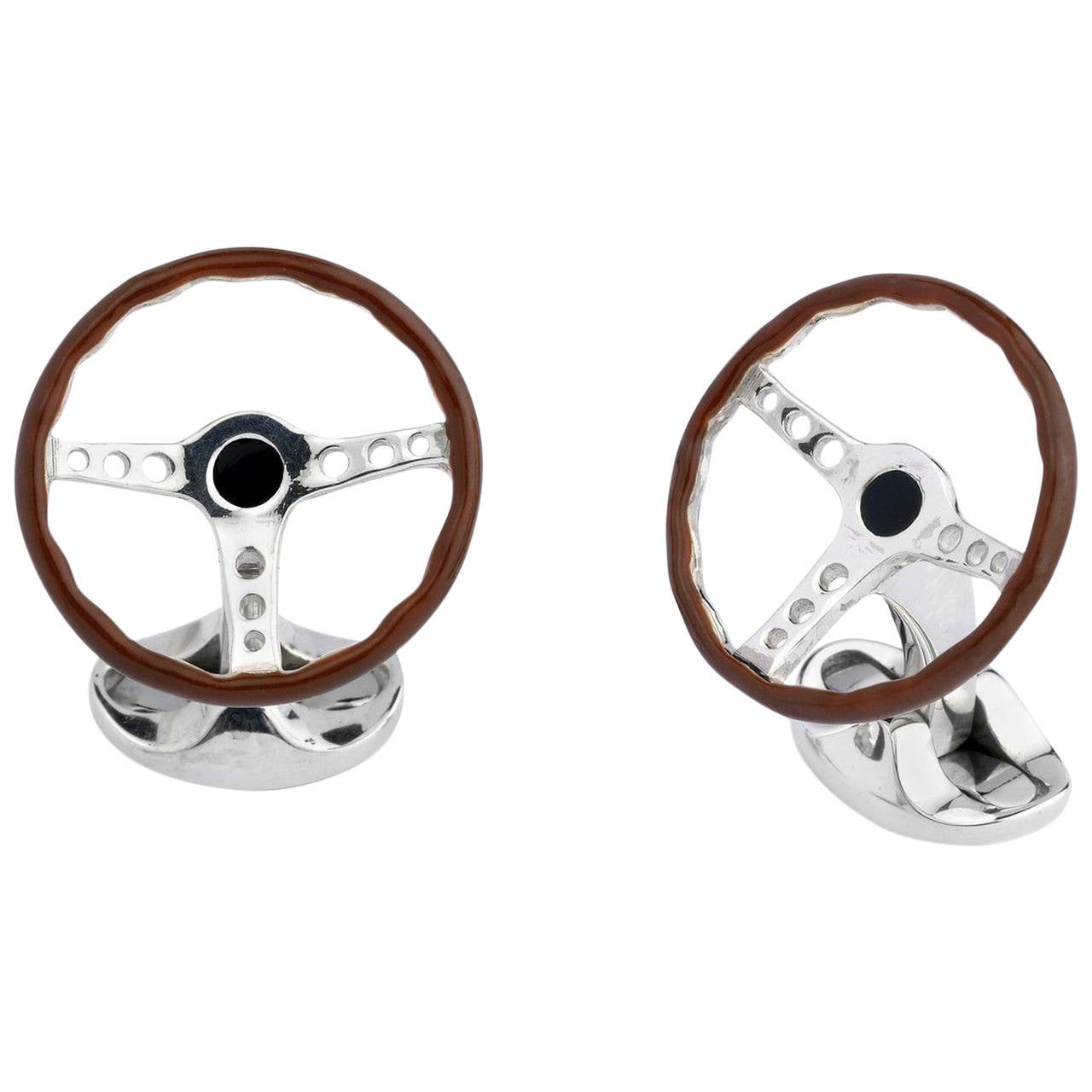 Deakin and Francis Silver Steering Wheel Cufflinks at 1stDibs