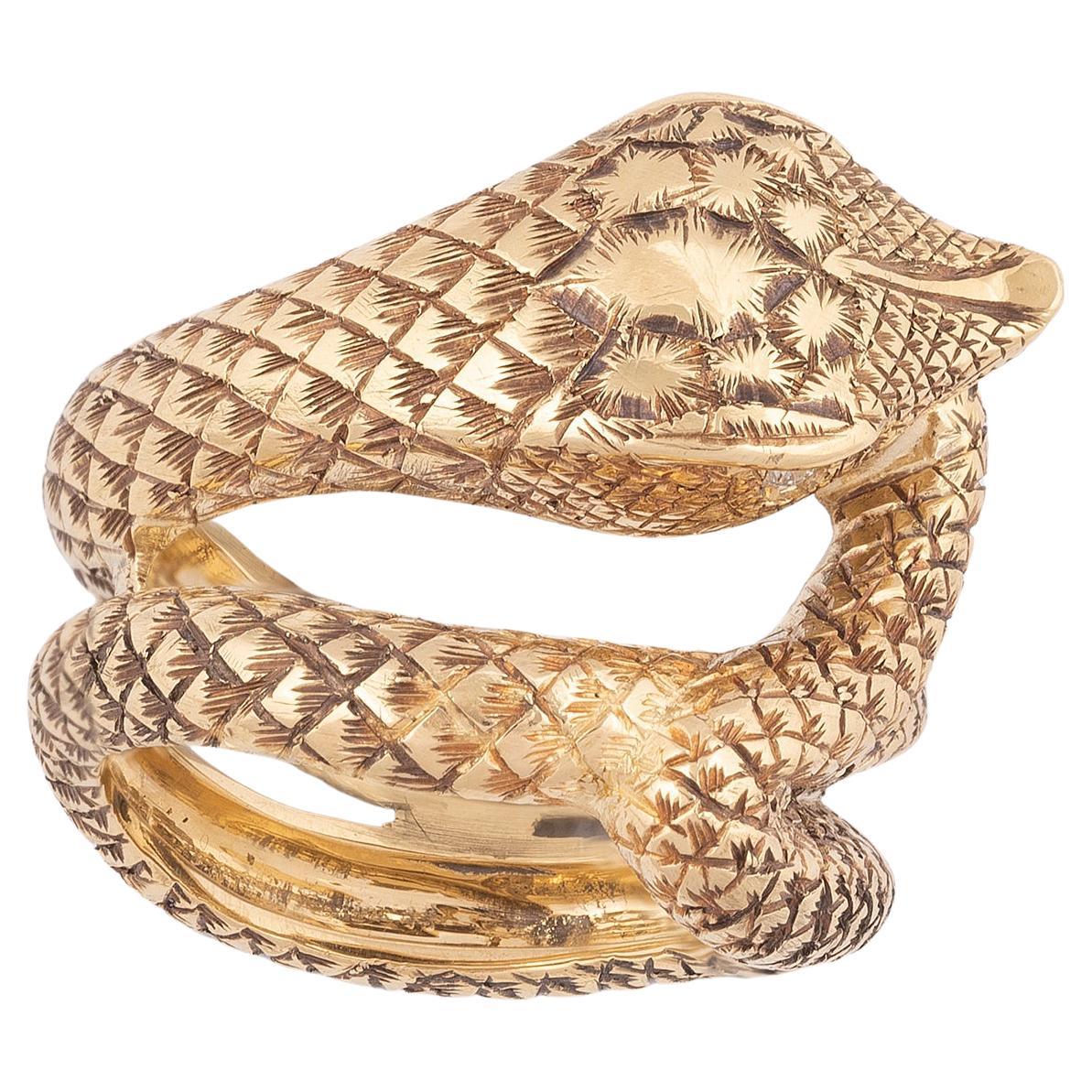 Vintage Gold and Diamond Snake Ring For Sale at 1stDibs