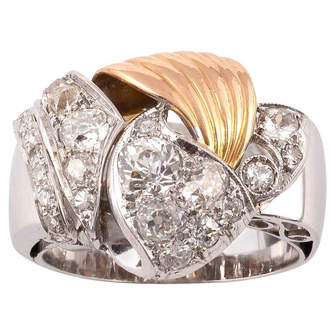 Retro Gold and Diamonds Bow Ring For Sale at 1stDibs | gold bow ring ...