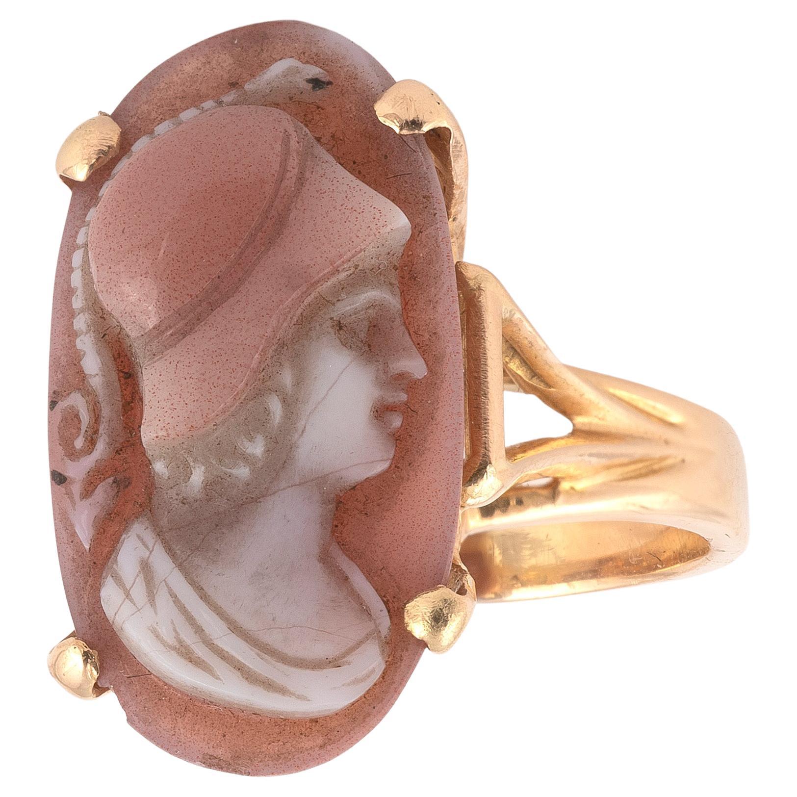 Antique 22 Karat Yellow Gold Hardstone Agate Cameo Roman Emperor Ring ...