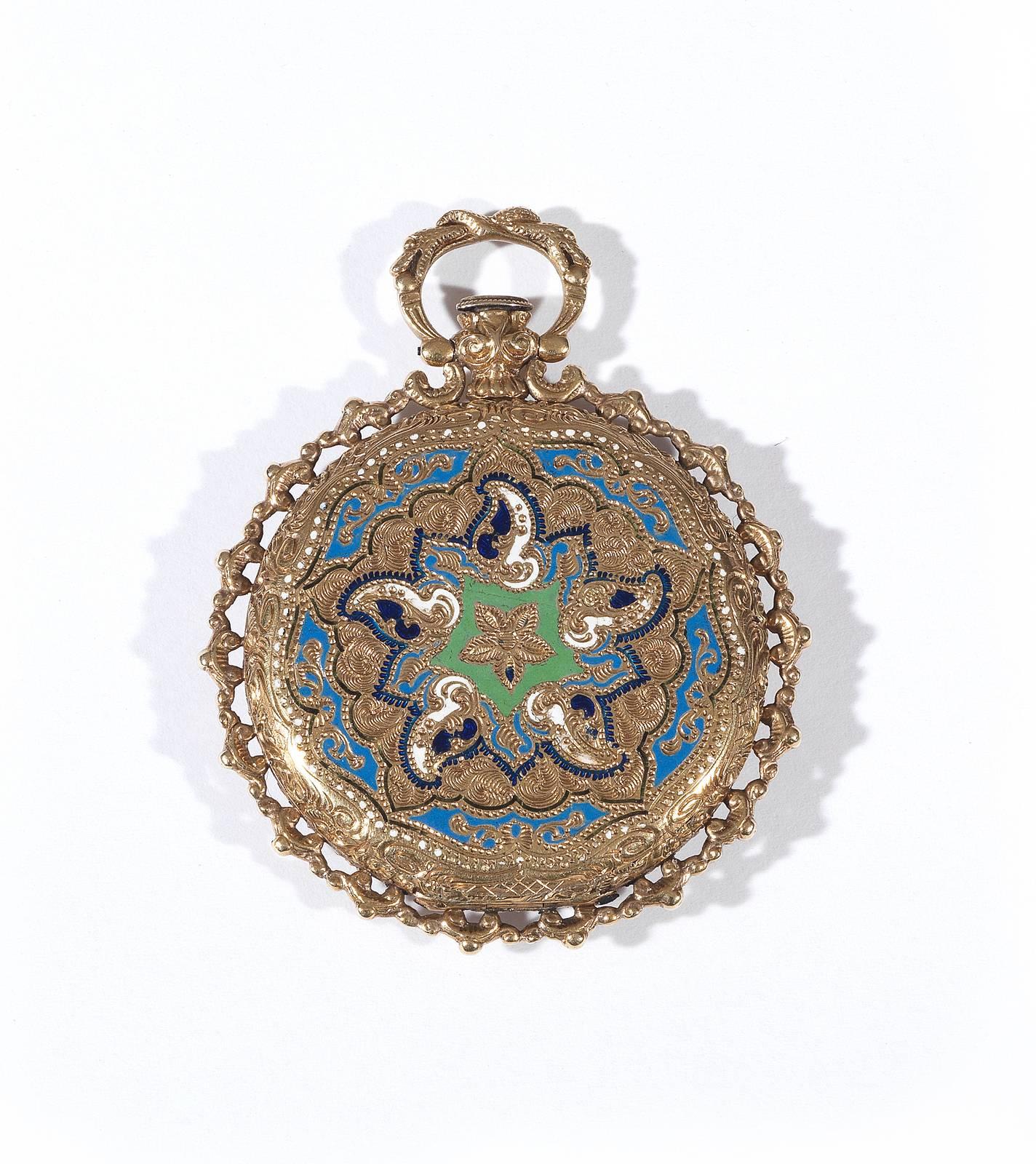 Swiss yellow Gold Enamel Key Wound Open Face Pocket Watch at 1stDibs