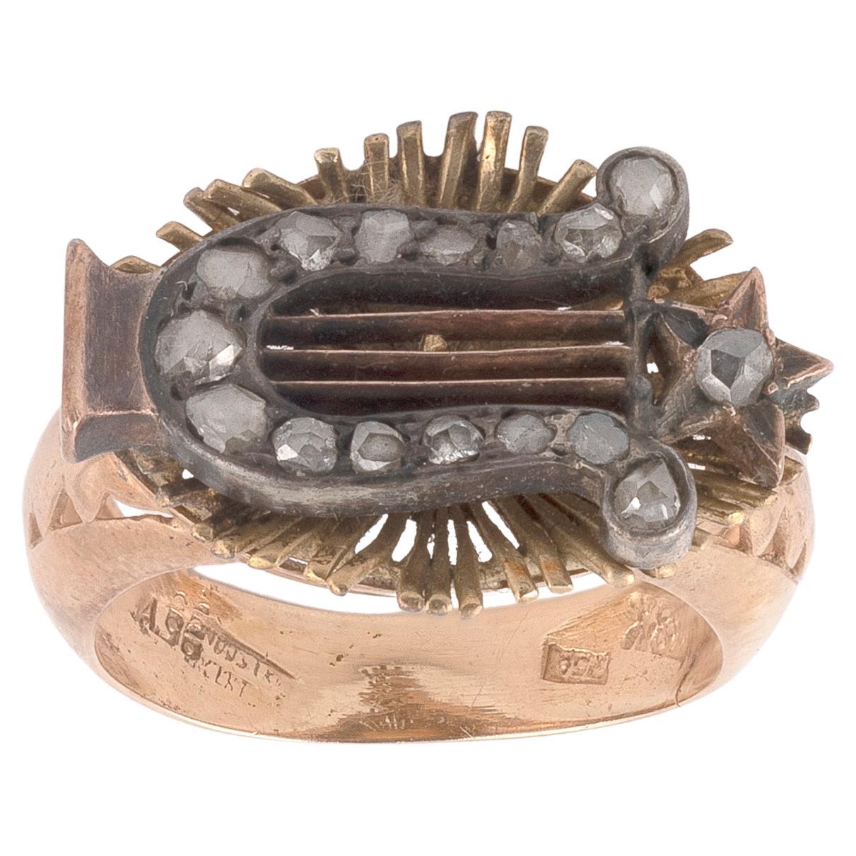 Retro Diamond Two Color Gold Ring at 1stDibs