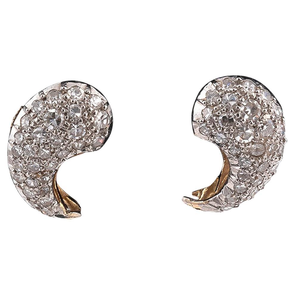 Pair of Diamond Bicolored Fan Gold For Sale at 1stDibs