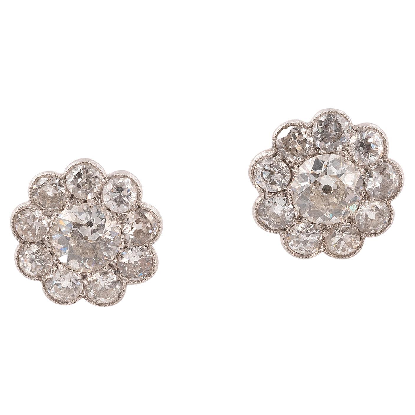 Art Deco Old European Cut Diamond Platinum Vintage Stud Earrings For ...