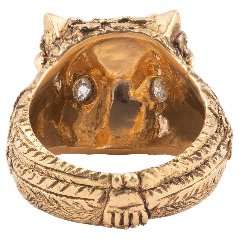 Vintage Gold and Diamond Owl Ring at 1stDibs